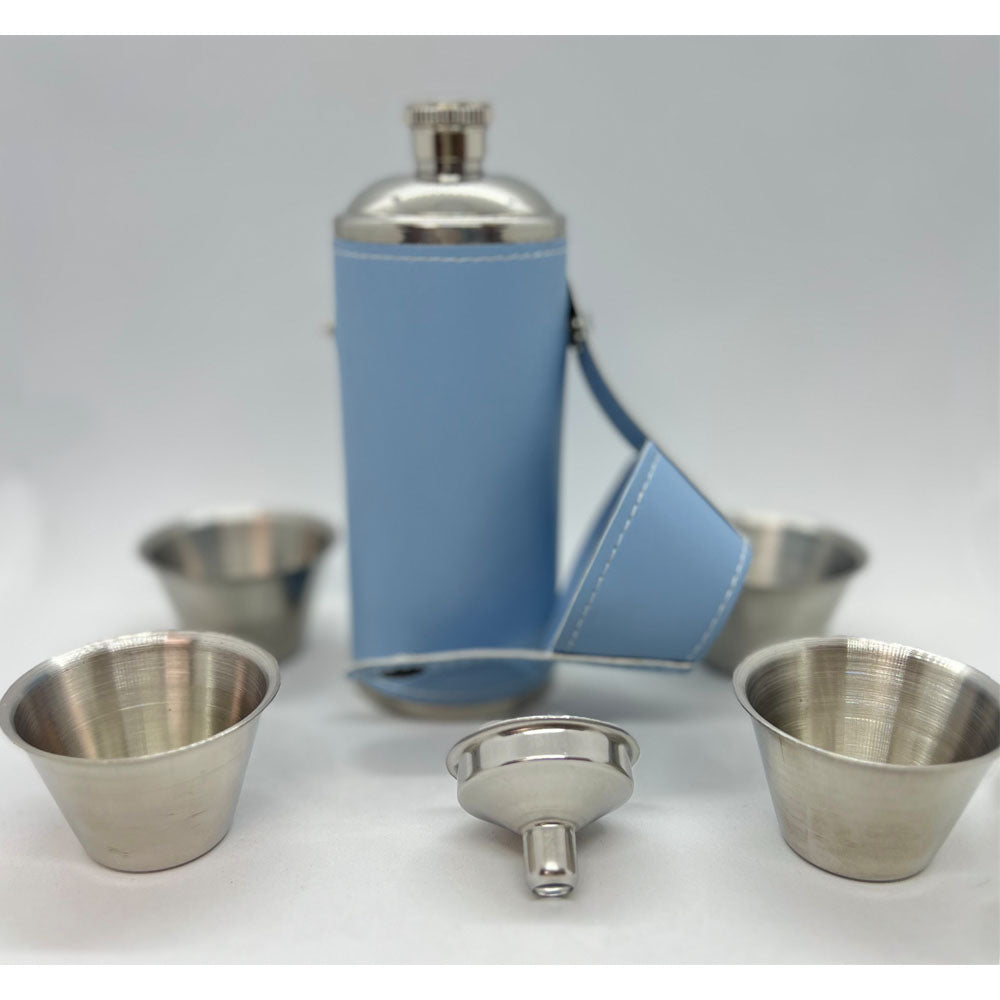 8 oz Light Blue Golf Flask With 4 Shot Glasses | Great Foursome Flask ...