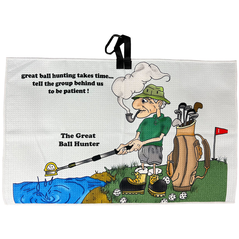 Great (Golf) Ball Hunting Takes Time Large Waffle Golf Towel | Giggle Golf