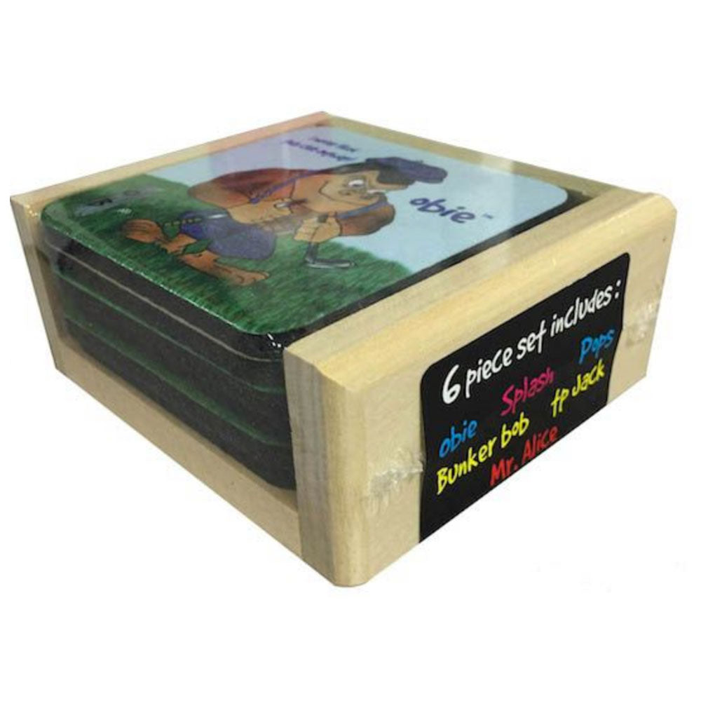 Men's Funny 6 Pack Coaster Set & Wooden Holder | Giggle Golf
