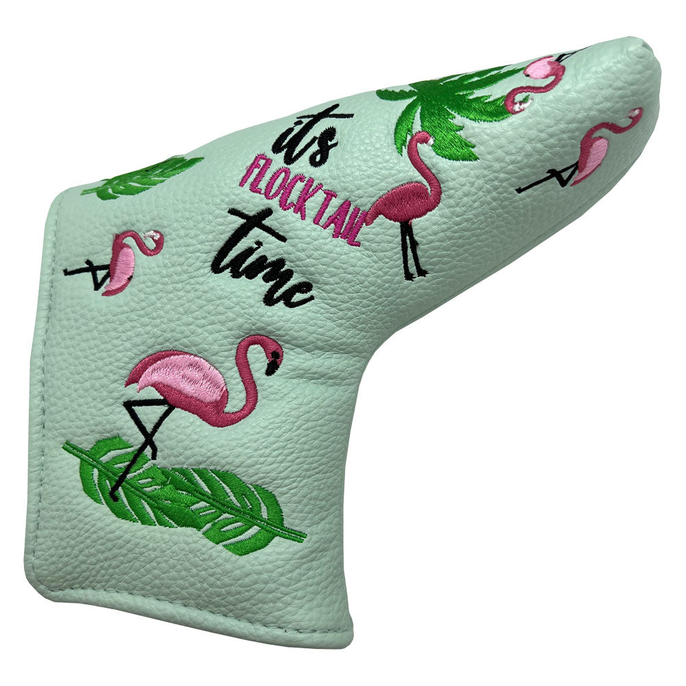 Pink Flamingos Teal Blade Putter Cover With Magnetic Closure | Giggle Golf