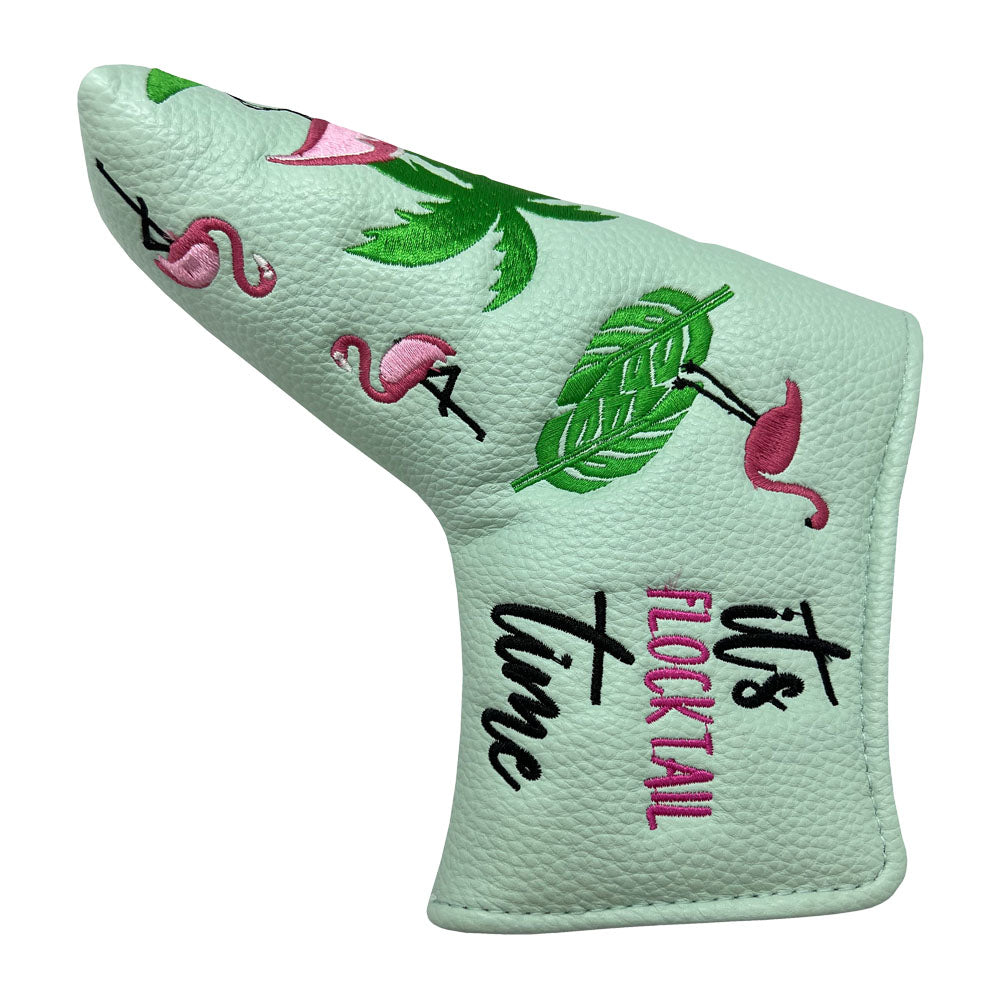 Pink Flamingos Teal Blade Putter Cover With Magnetic Closure | Giggle Golf